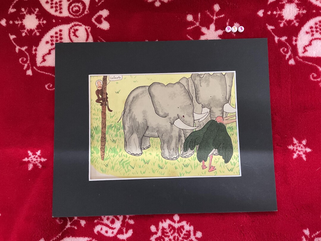Beautiful Rare Vintage Mounted Art Print , Barbar the Elephant - Etsy
