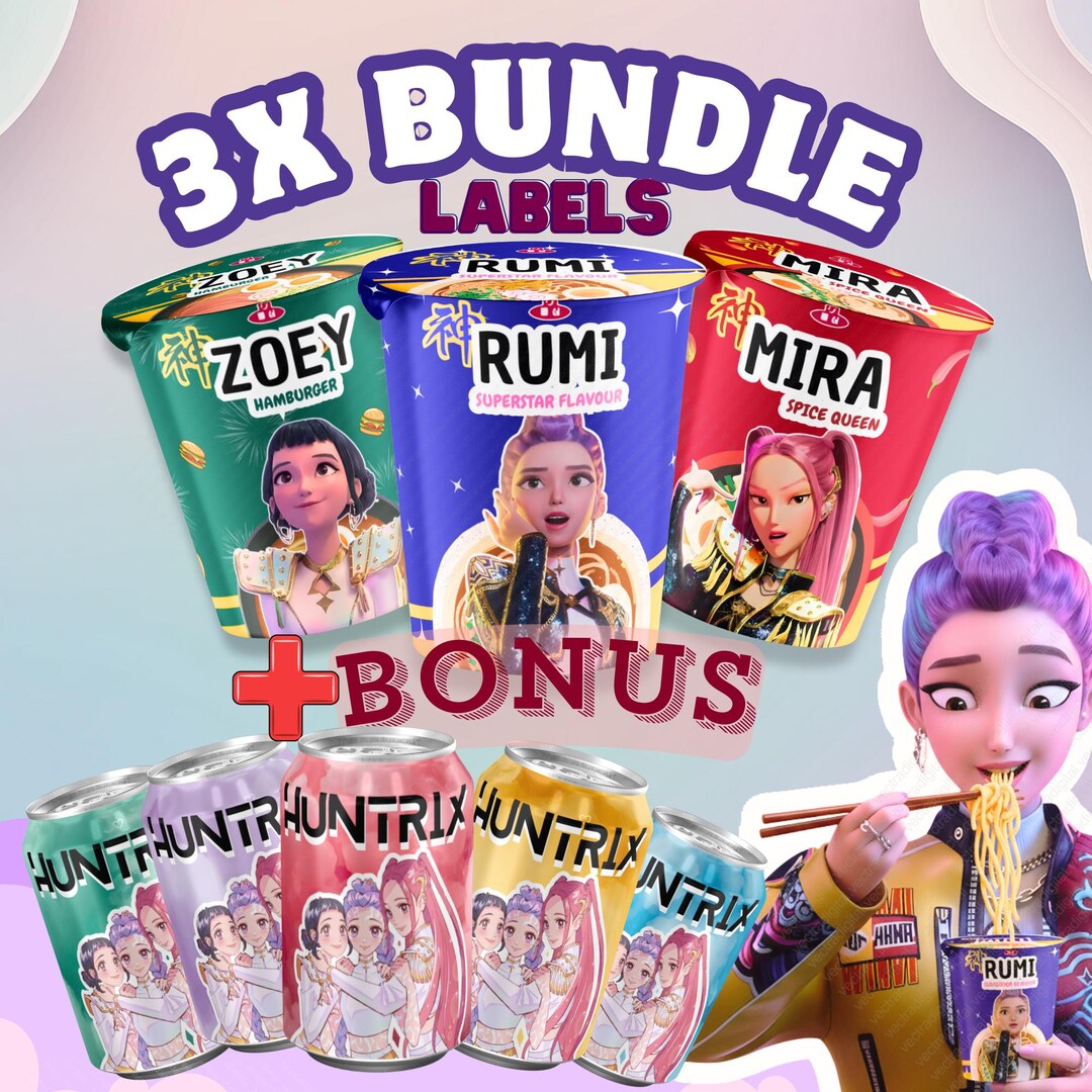 Kpop Huntrix Ramen Cup Labels + Huntrix Soda Can Labels | Animated Kpop ...