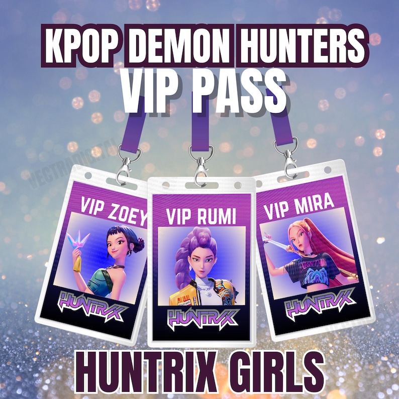 Kpop Huntrix VIP Pass Set | Rumi, Zoey & Mira Kpop Demon Hunters ID ...