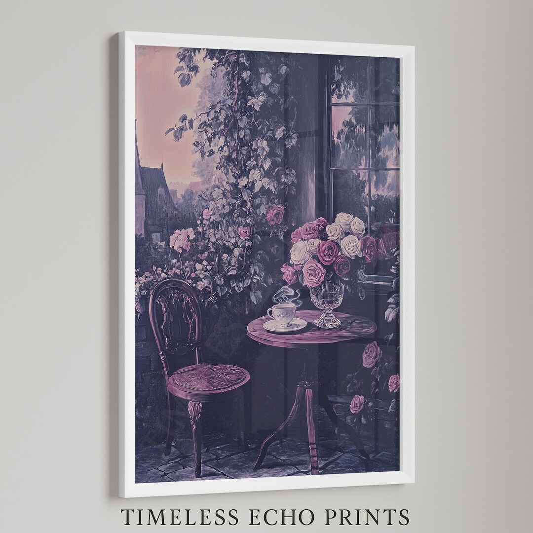 Vintage Romantic Café Wall Art: Moody Floral Table Scene, Paris ...