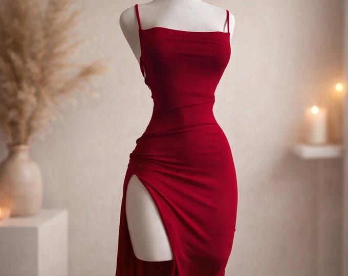 Halter Backless Bodycon Dress Side Slit Lace Up - Etsy