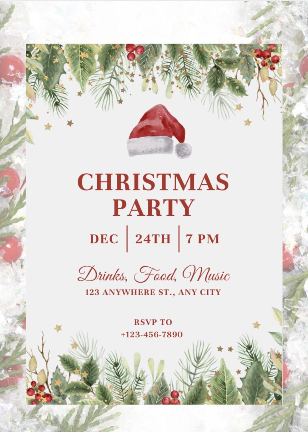 Editable Christmas Party Invitation Template With Santa Hat (digital ...