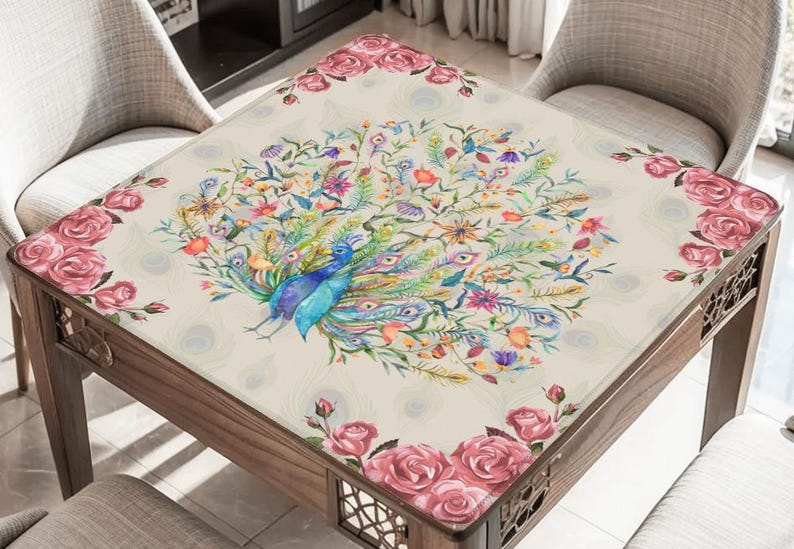 Peacock Rose Mahjong Mat: Mahj Game Tabletop (31.5-inch) - Etsy