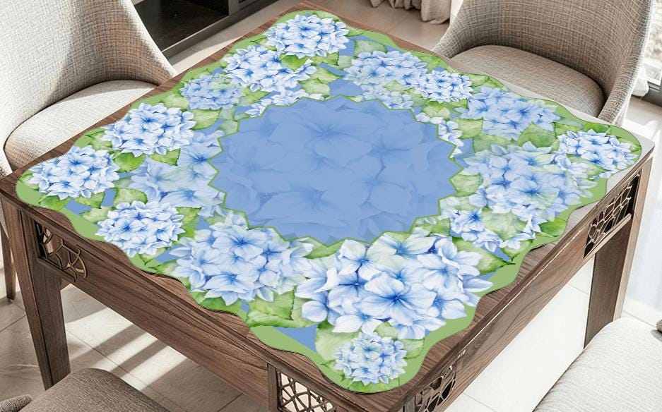 Scalloped Sea of Hydrangeas Mahjong Mat: Mahj Game Tabletop (31.5-inch ...