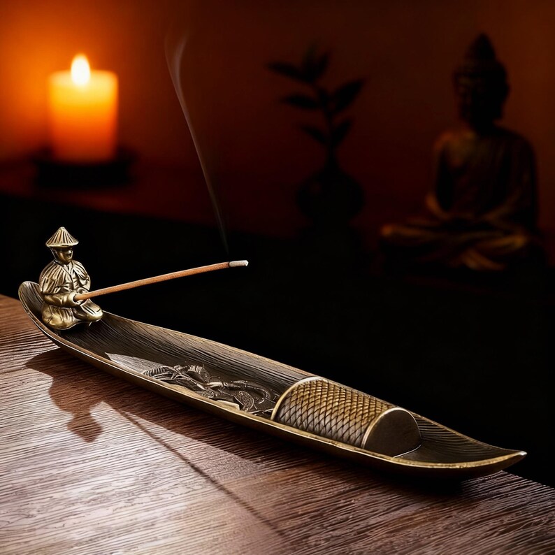 Incense Holder Boat Style With Figurine, Zen Incense Stick Burner for ...