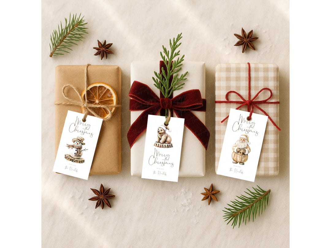 Rustic Christmas Gift Tags Printable, Neutral Holiday Tag Bundle ...