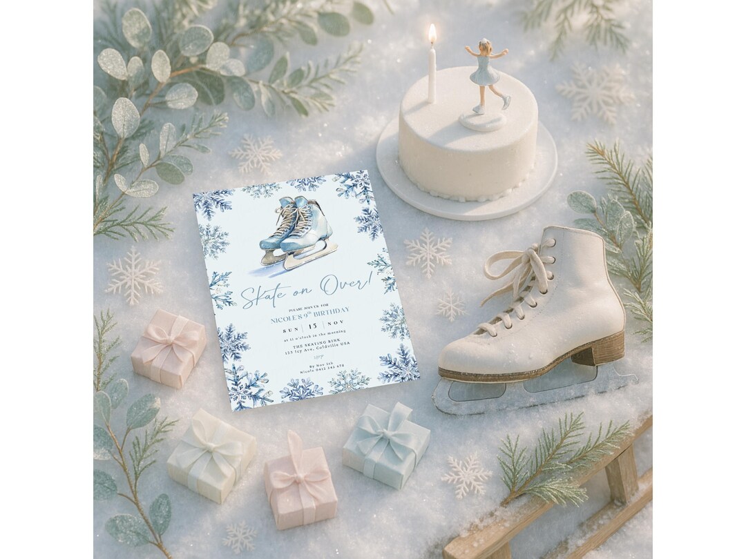 Ice Skating Birthday Invitation, Skate Party Invite, Winter Birthday ...