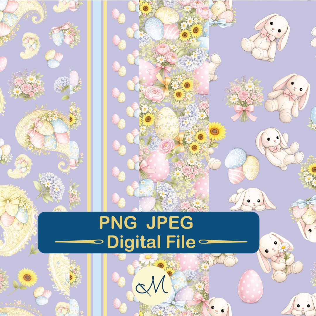 Easter Bunny Spring Garden Collection, Purples Collection, Seamless ...