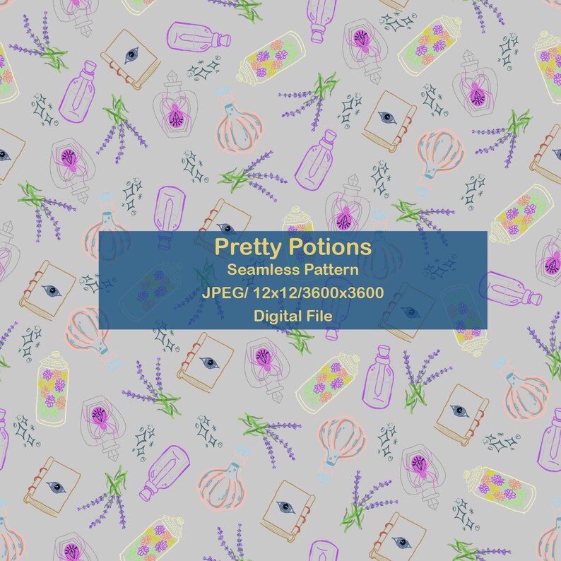 Pretty Potion Seamless Pattern – Instant Download JPEG for Fabric ...
