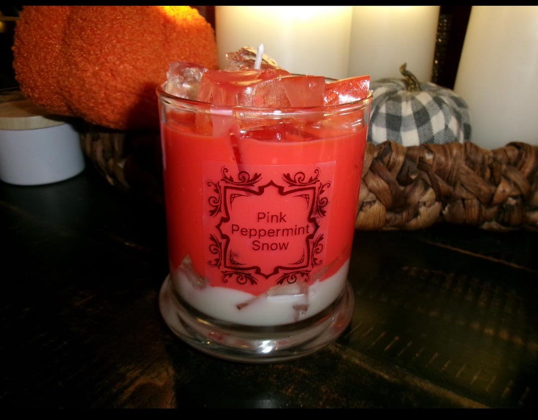 Iced Pink Peppermint Snow Candle - Etsy