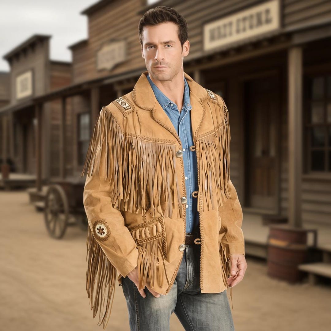 Men's Handmade Leather Fringe Western Jacket: Native American Style - Etsy