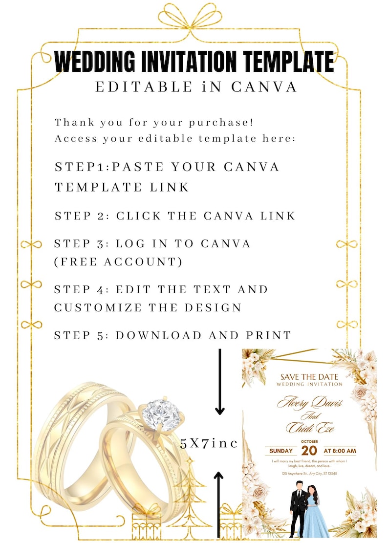 Editable Gold Floral Wedding Invitation Template | Elegant Save the ...