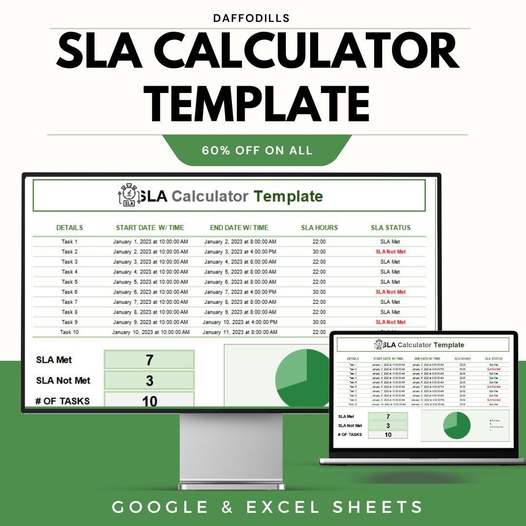 SLA Calculator Template, Service Level Agreement Tracker, Excel SLA Log ...