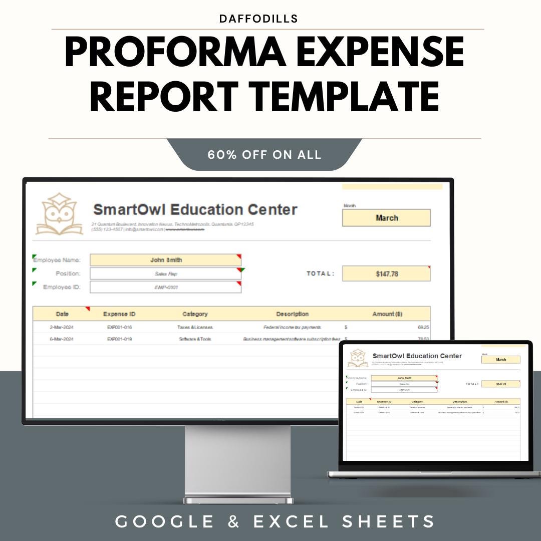 Proforma Expense Report Template, Business Expense Tracker, Employee ...