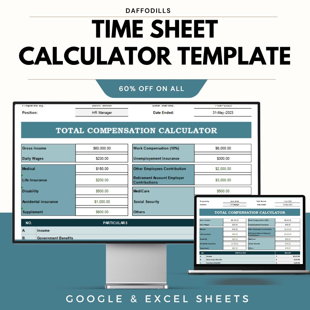 Total Compensation Calculator Template, Salary Benefits Calculator ...