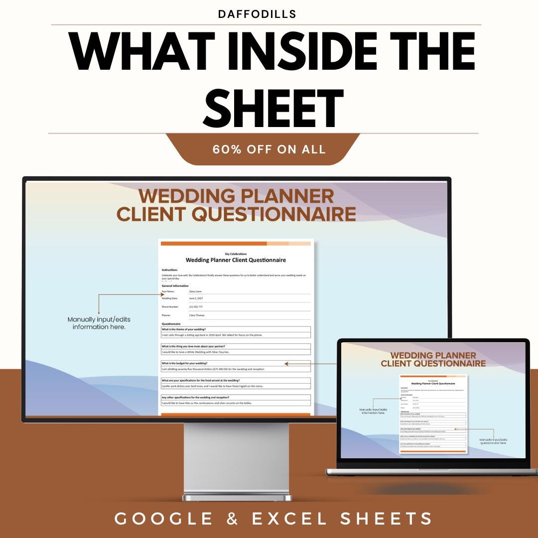 Wedding Planner Client Questionnaire Template, Bridal Planning ...