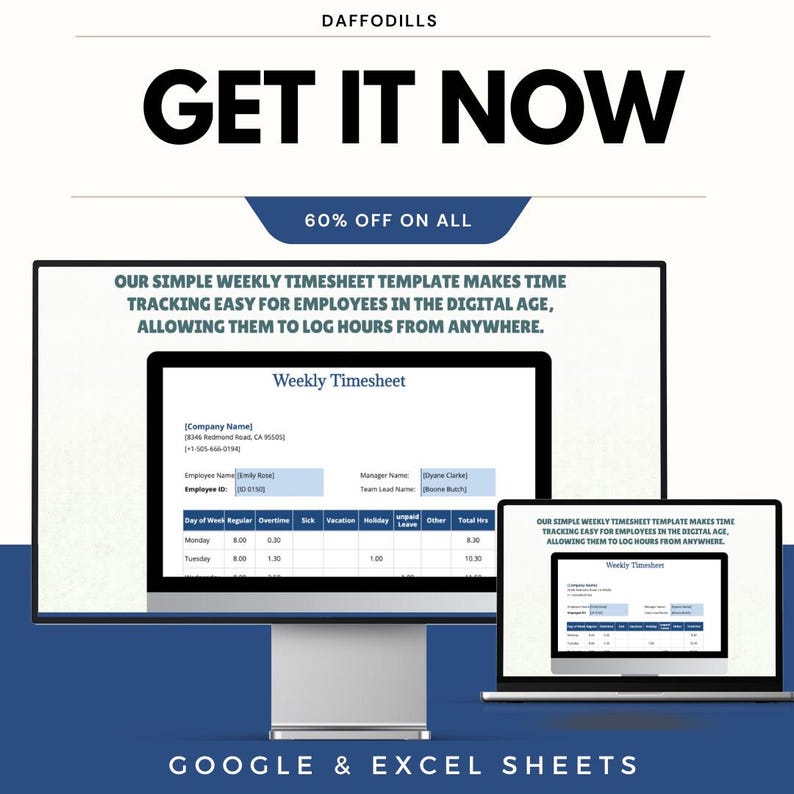 Simple Weekly Timesheet Template, Excel Work Hours Log, Google Sheets ...