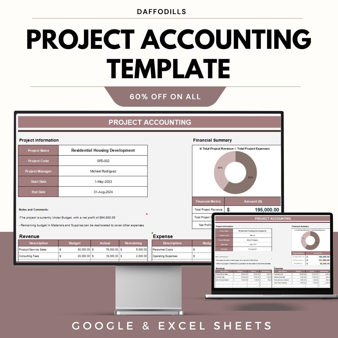 Project Accounting Template for Google Sheets & Excel - Budget Tracking ...