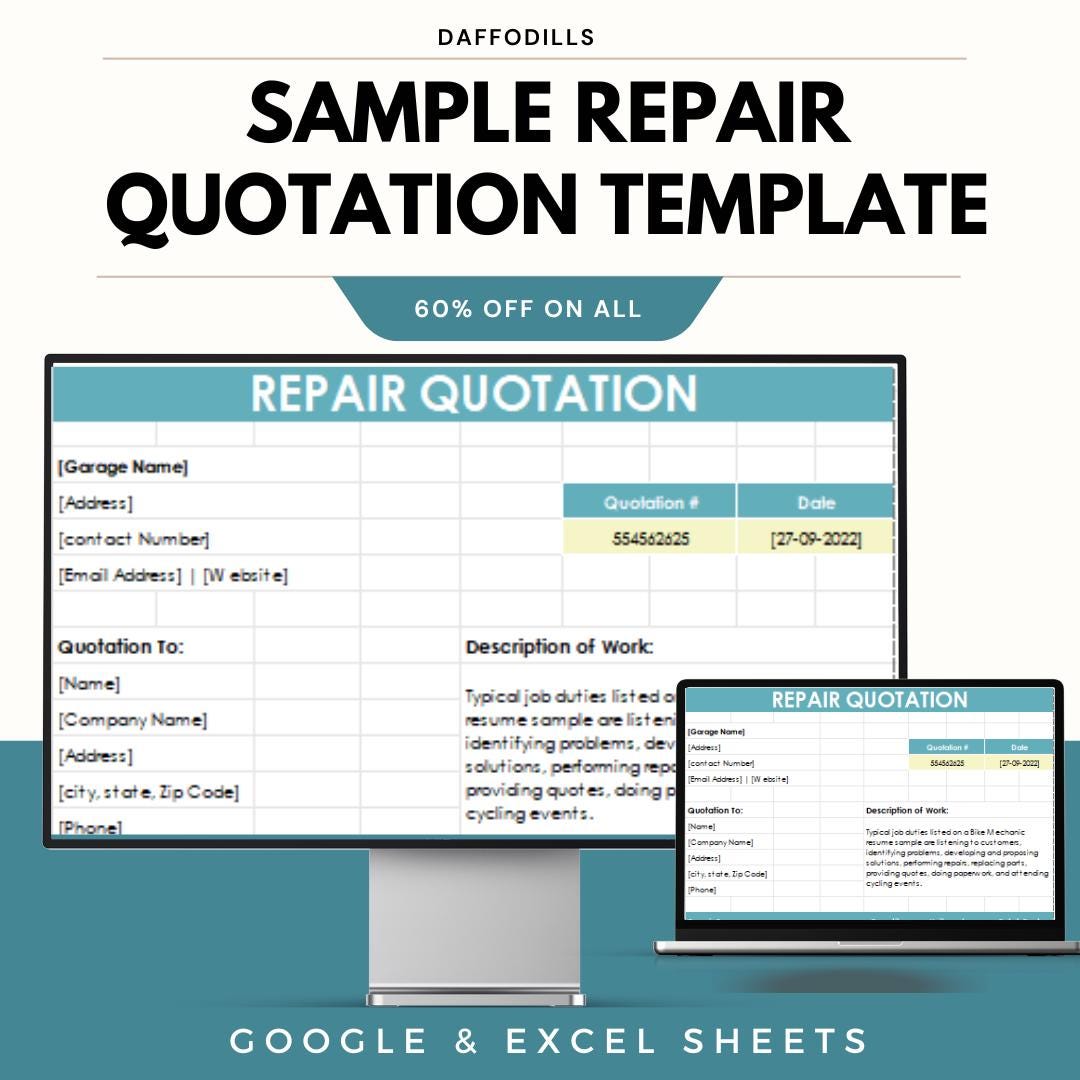 Sample Repair Quotation Template, Editable Estimate Excel & Google ...