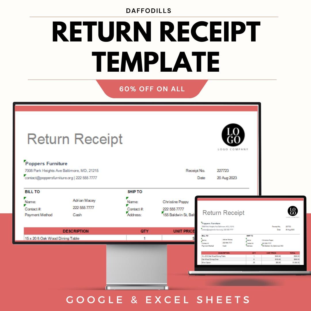 Return Receipt Template, Google Sheets Excel Receipt Form, Business ...