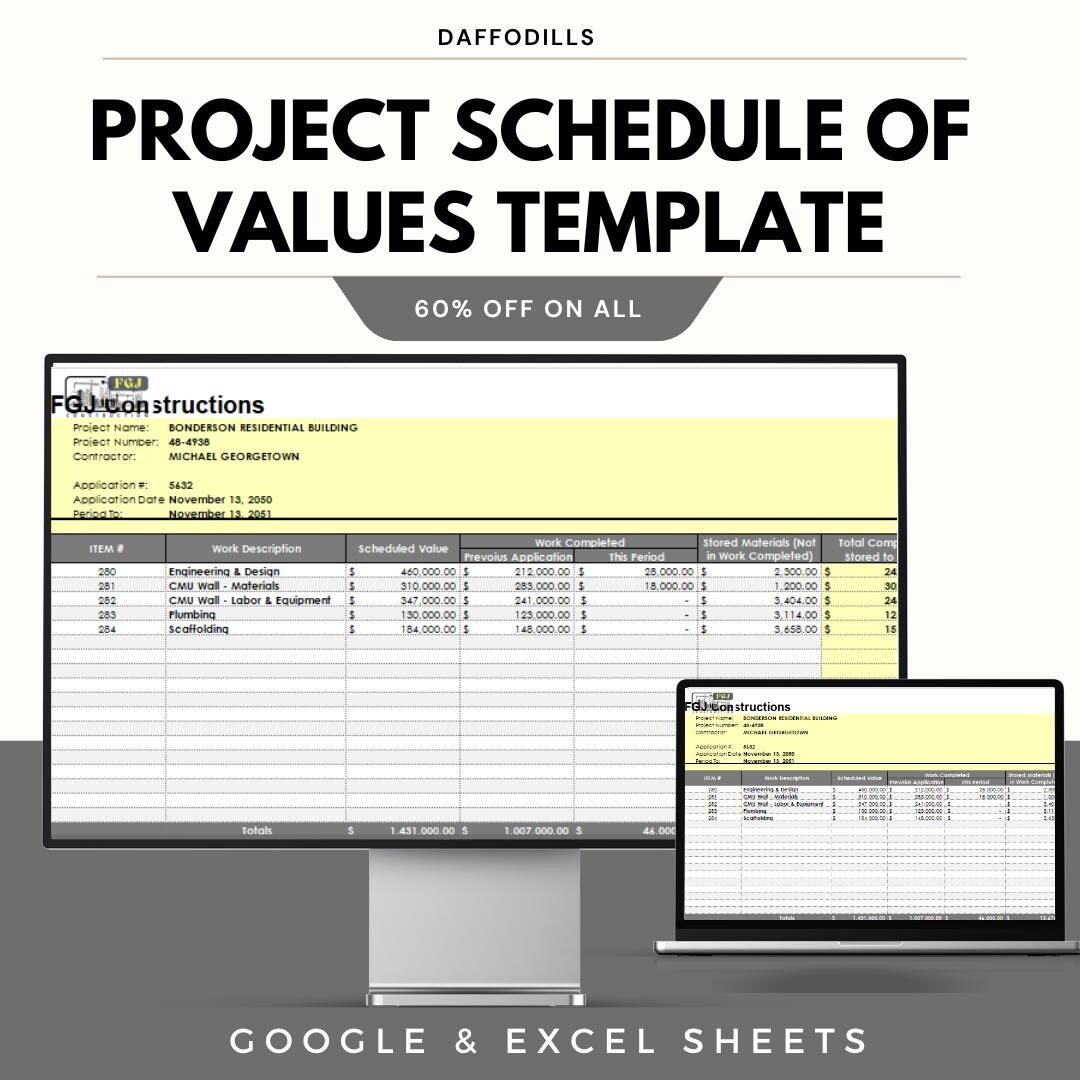 Project Schedule of Values Template, Construction Payment Application ...