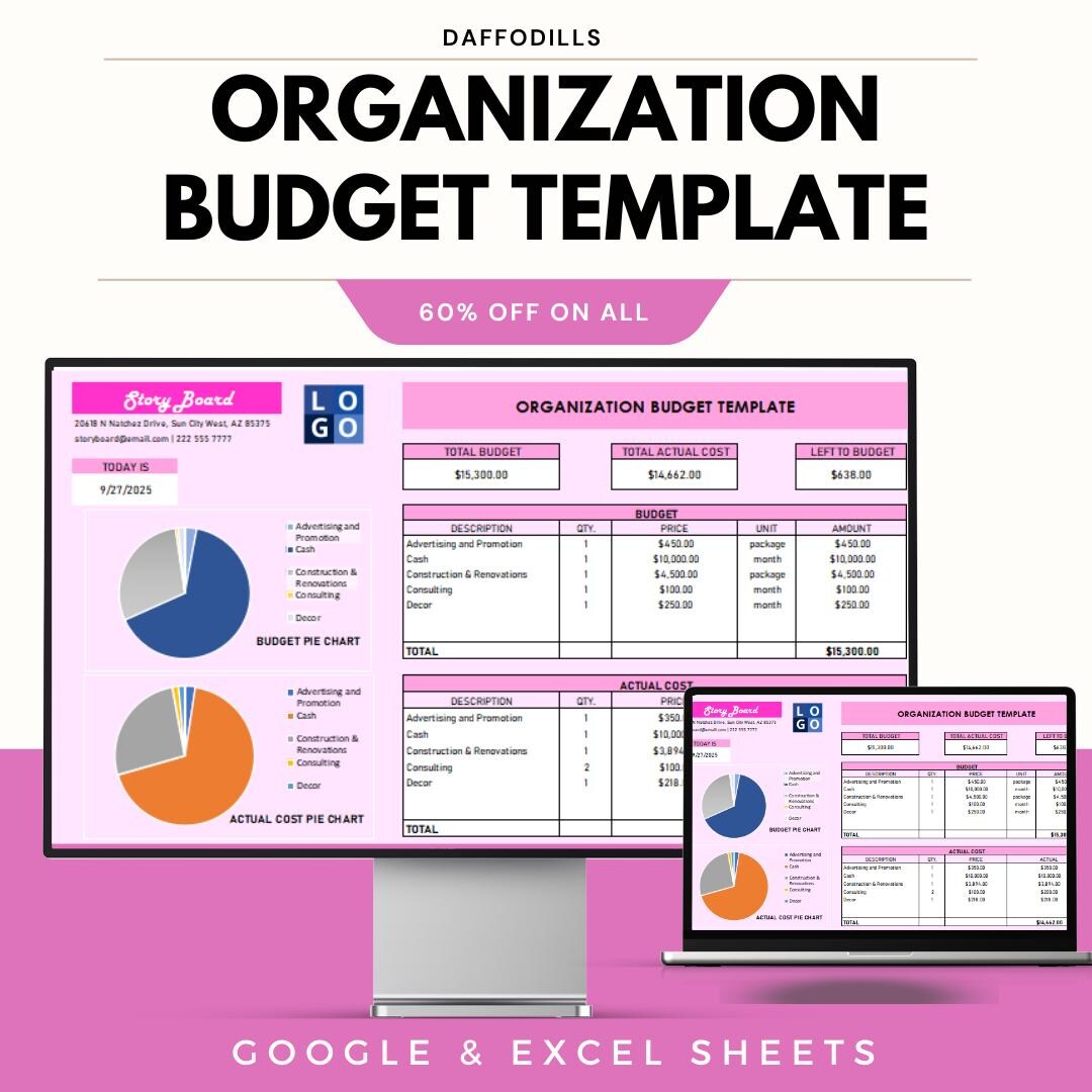 Organization Budget Template | Excel & Google Sheets Budget Planner for ...