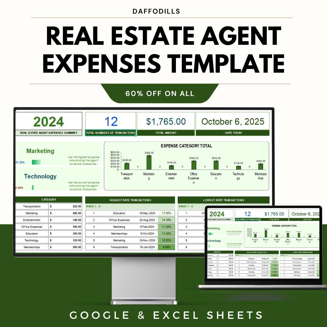 Real Estate Agent Expenses Template, Realtor Expense Tracker ...