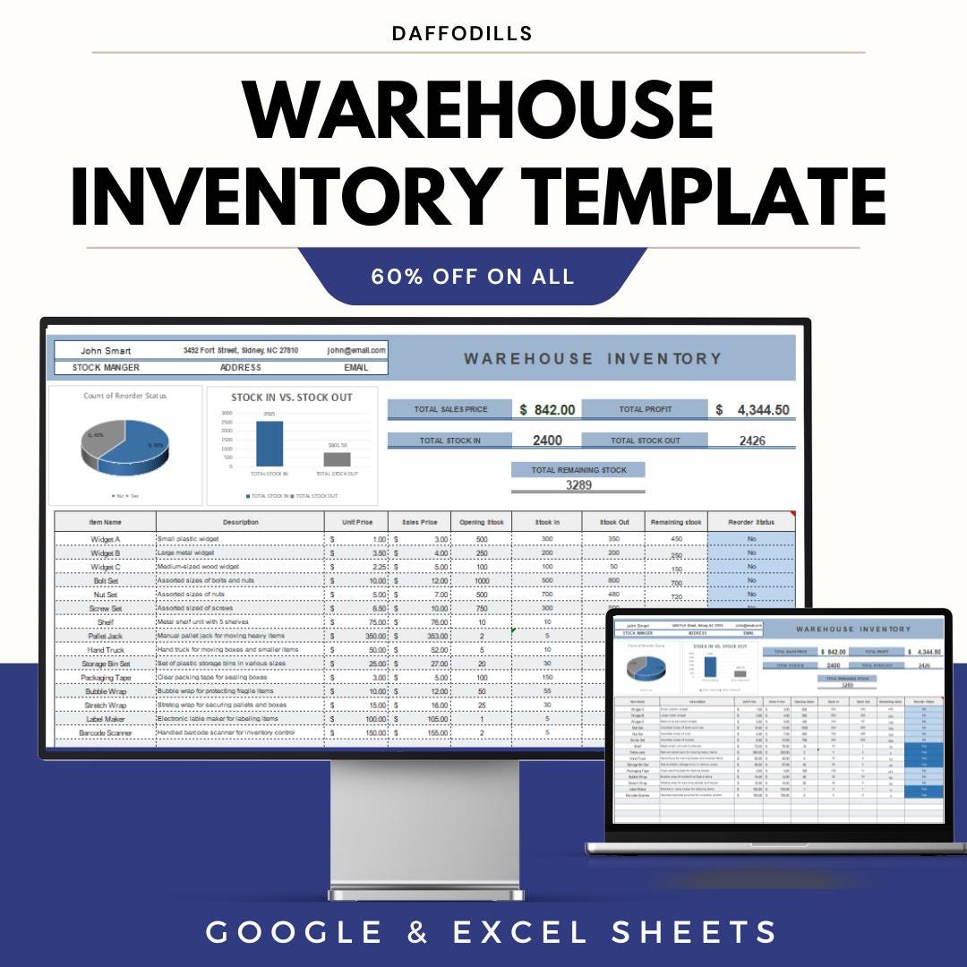 Warehouse Inventory Template, Excel Stock Control Spreadsheet, Google ...