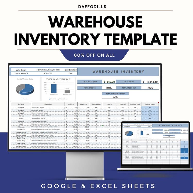 Warehouse Inventory Template, Excel Stock Control Spreadsheet, Google ...