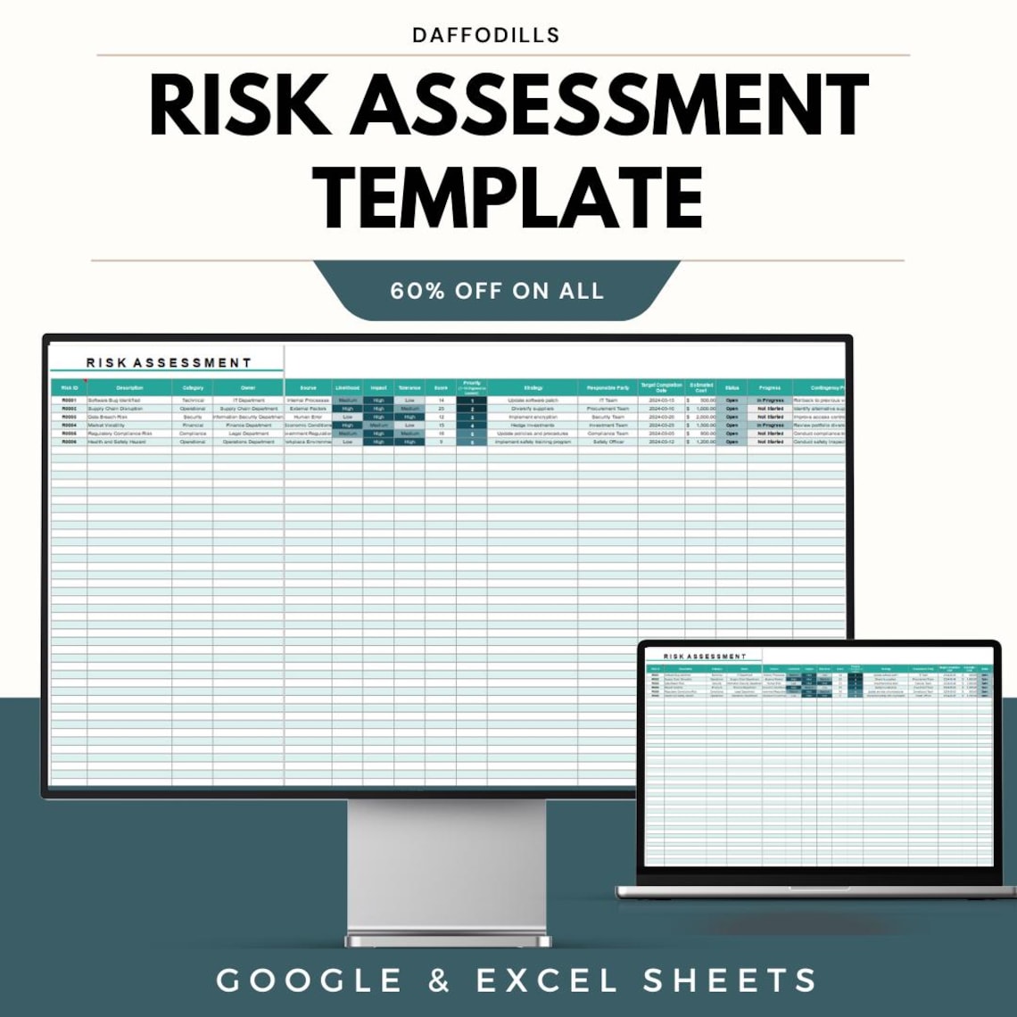 Risk Assessment Template, Excel & Google Sheets Risk Register, Business ...