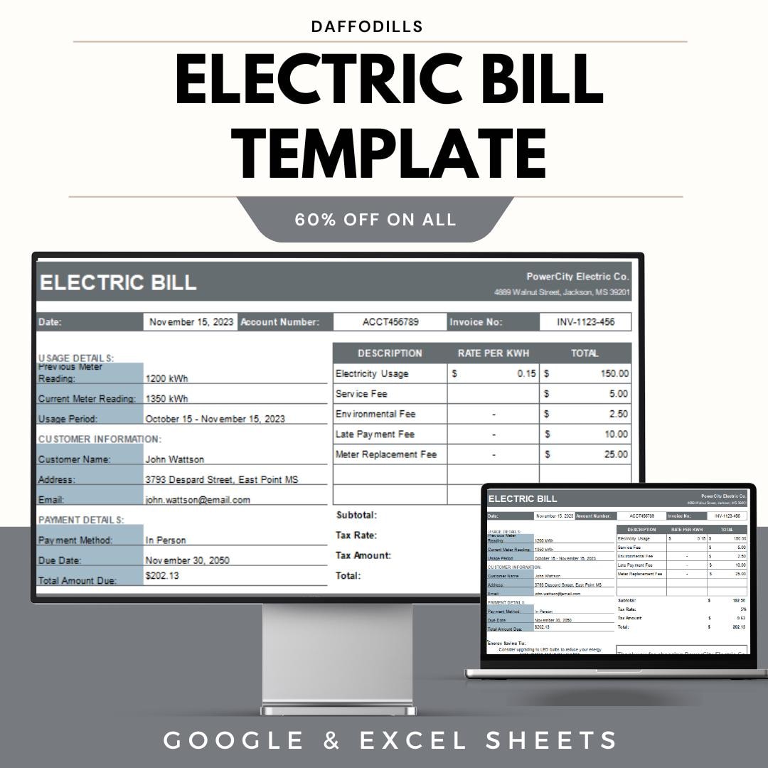 Electric Bill Template | Utility Invoice Format for Google Sheets ...