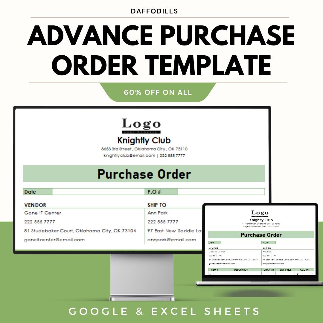 Advance Purchase Order Template for Business | Google Sheets and Excel ...