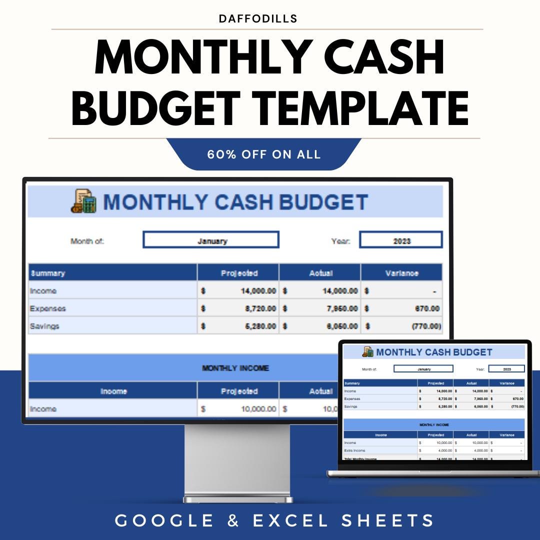 Monthly Cash Budget Template Google Sheets Excel Finance Tracker Income ...