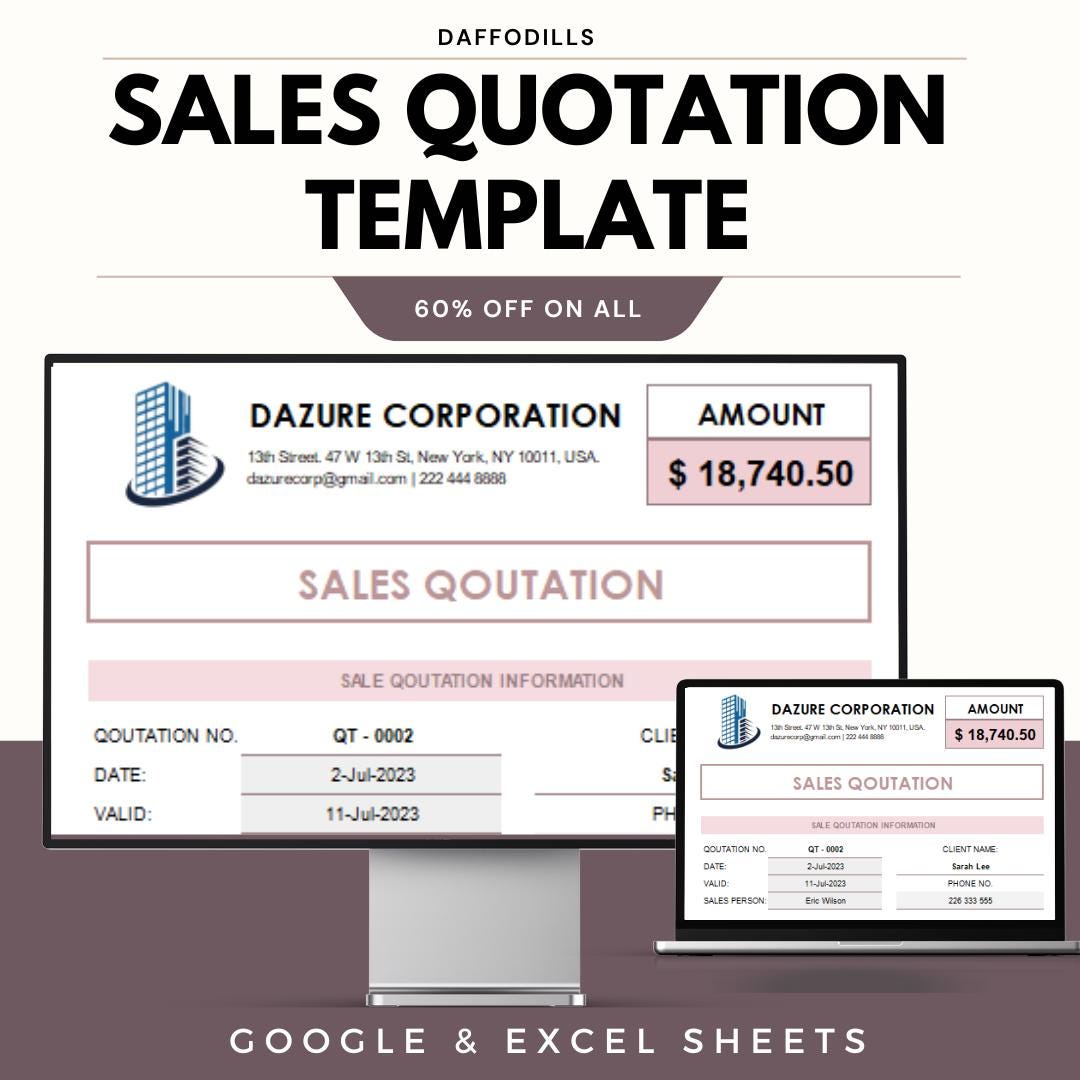 Sales Quotation Template, Business Quote Generator, Excel & Google ...