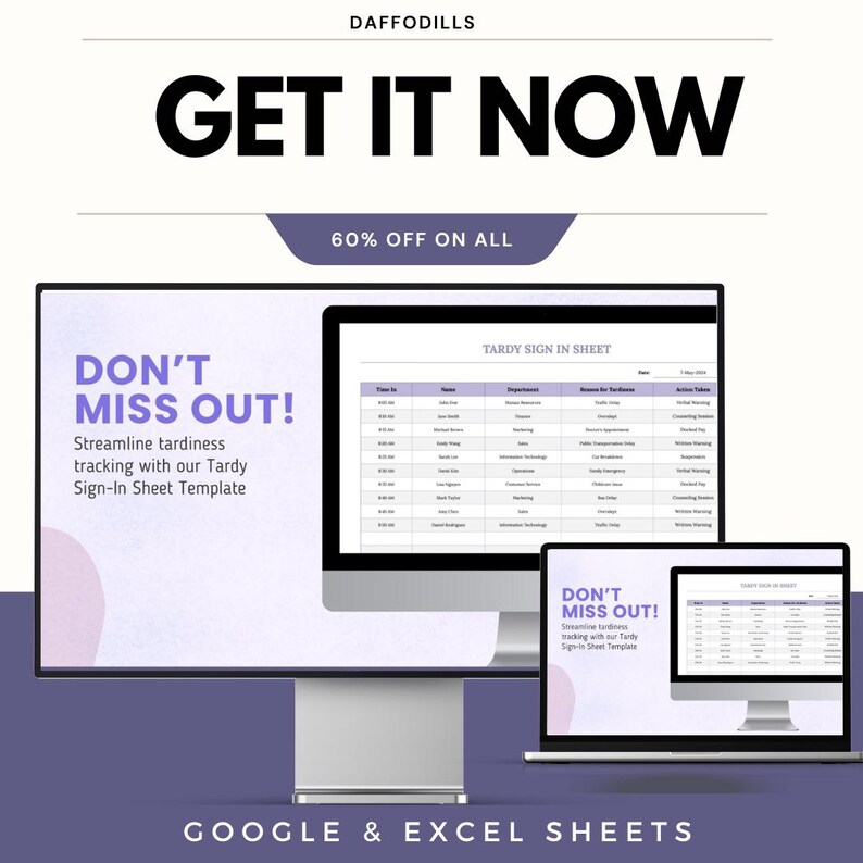 Tardy Sign in Sheet Template | Employee Attendance and Tardiness Log ...