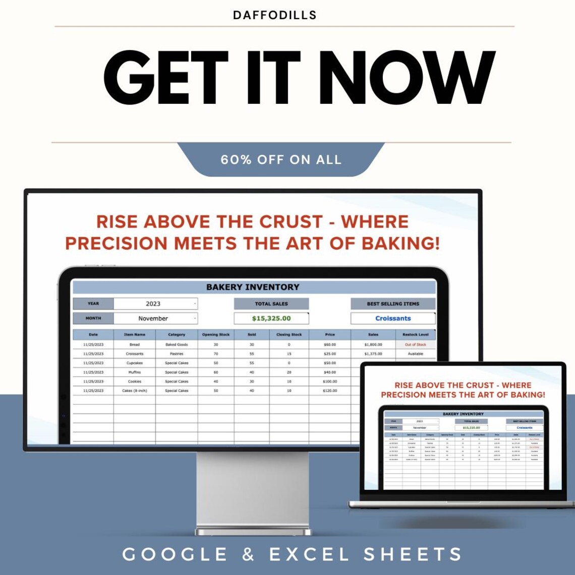 Bakery Inventory Template for Google and Excel Sheets – Easy Stock ...