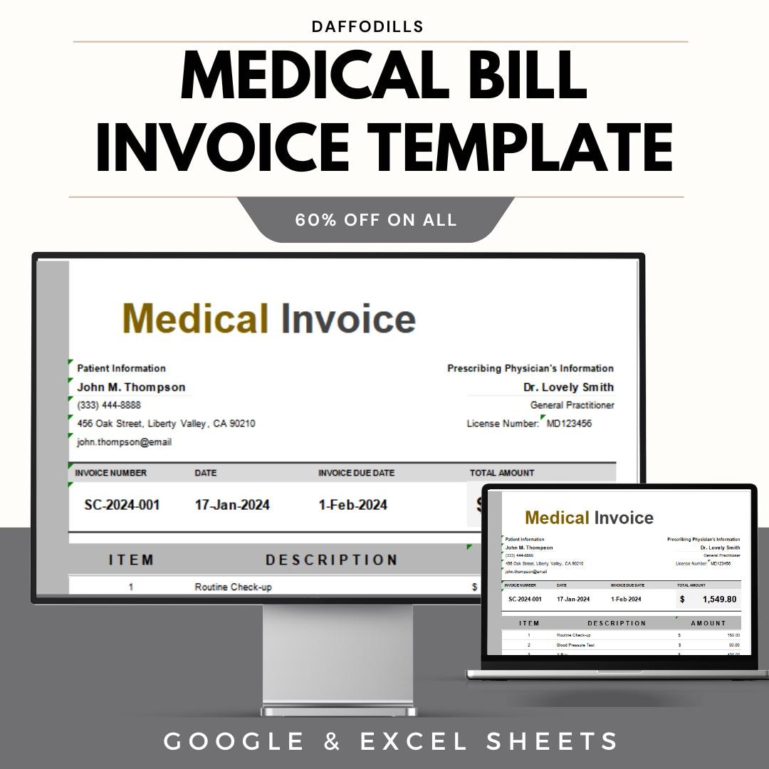 Medical Bill Invoice Template | Printable and Editable Healthcare ...