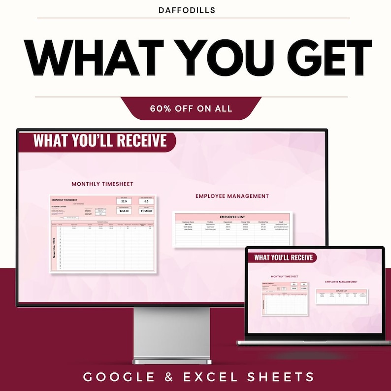 Monthly Timesheet Template, Employee Work Hours Tracker, Google & Excel ...