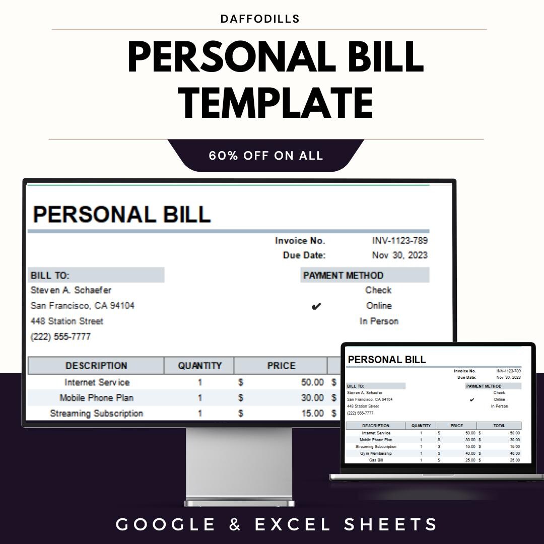 Personal Bill Template | Track Expenses and Manage Personal Finances ...