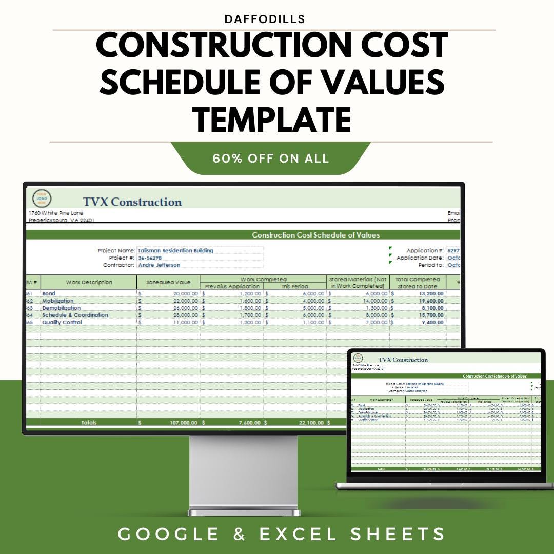 Construction Cost Schedule of Values Template, Excel & Google Sheets ...