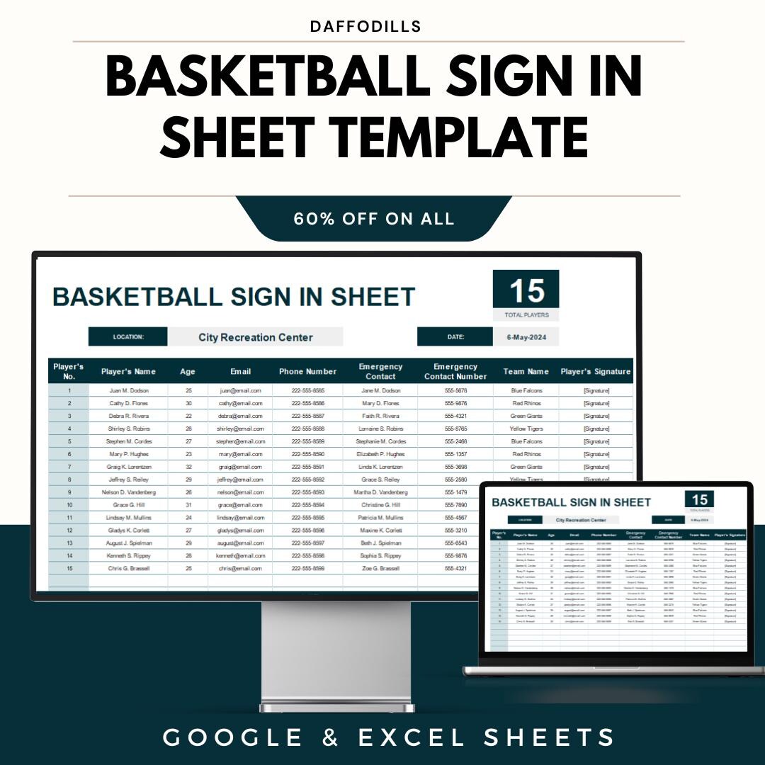 Basketball Sign in Sheet Template, Team Attendance Tracker, Editable ...