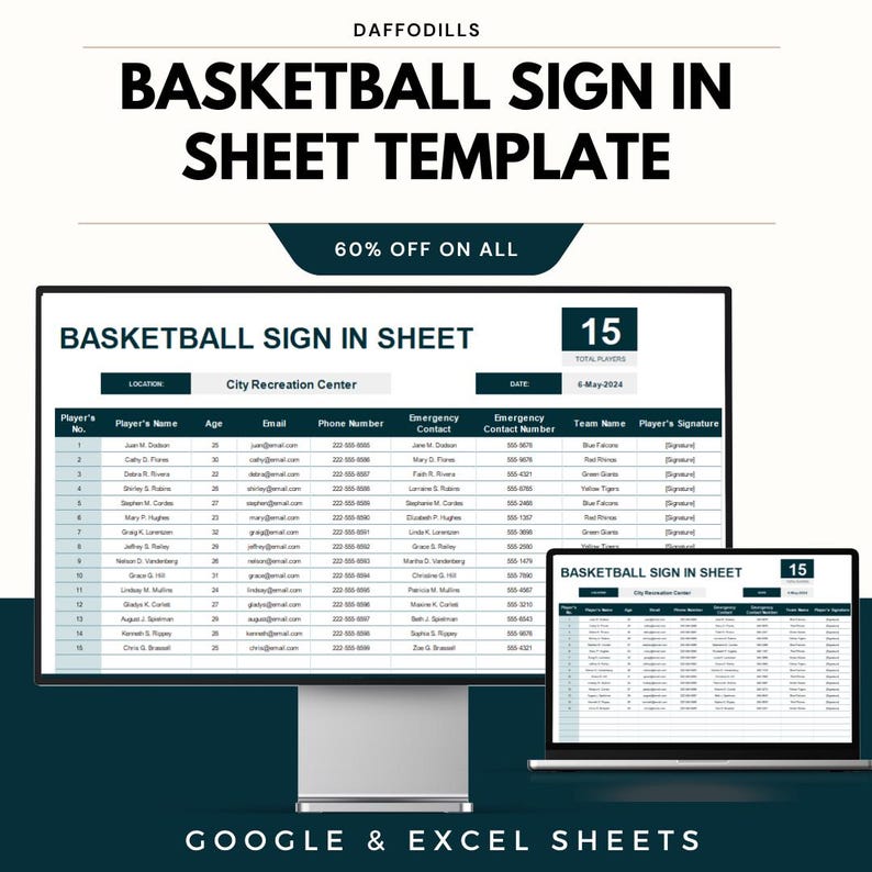 Basketball Sign in Sheet Template, Team Attendance Tracker, Editable ...
