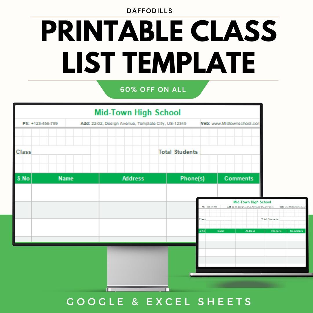 Printable Class List Template, Editable Student Roster Sheet, Google ...