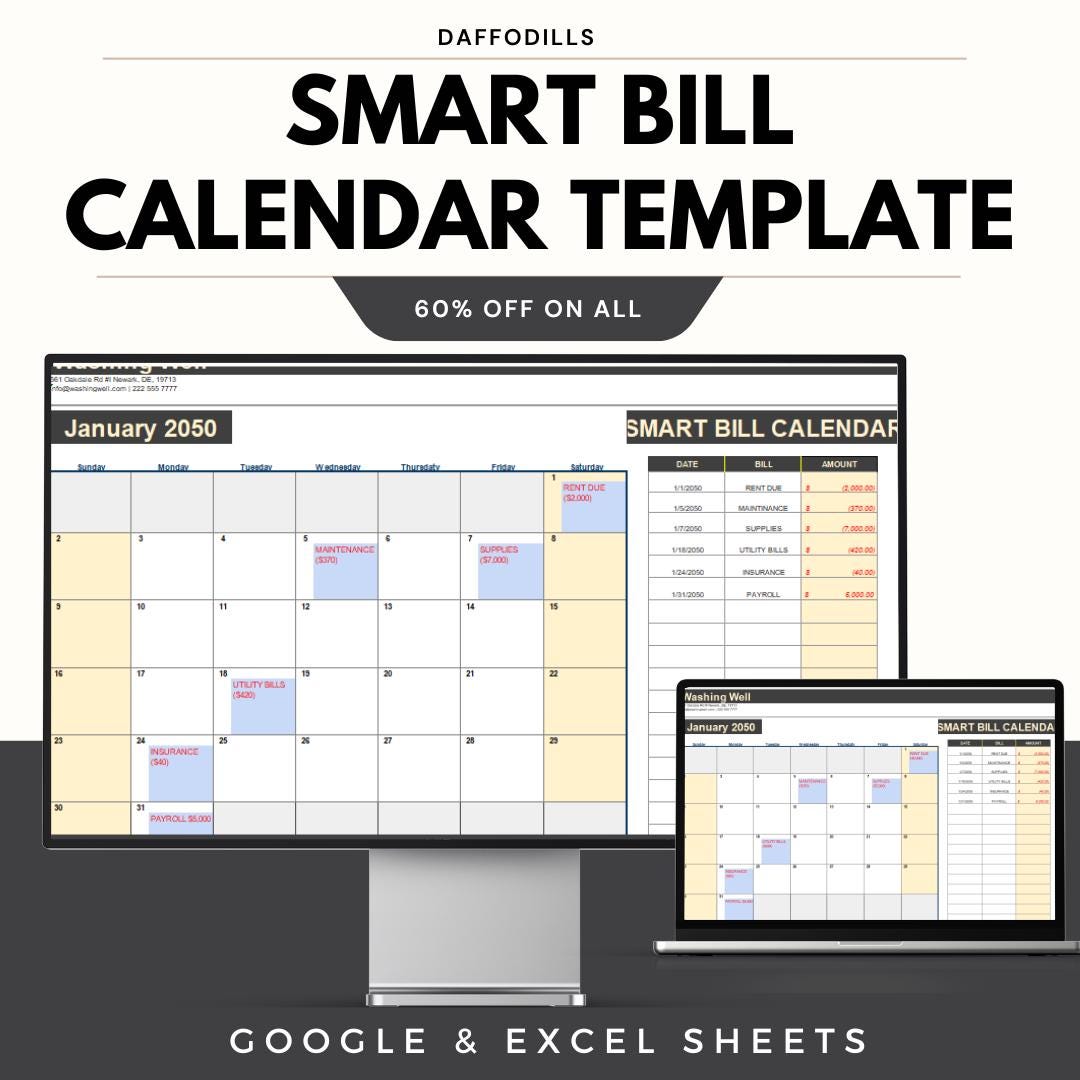 Smart Bill Calendar Template, Monthly Bill Tracker, Payment Reminder ...