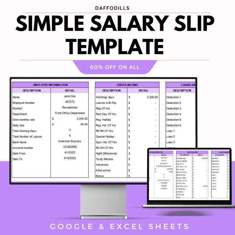 Simple Salary Slip Template, Employee Payslip Generator, Google Sheets ...