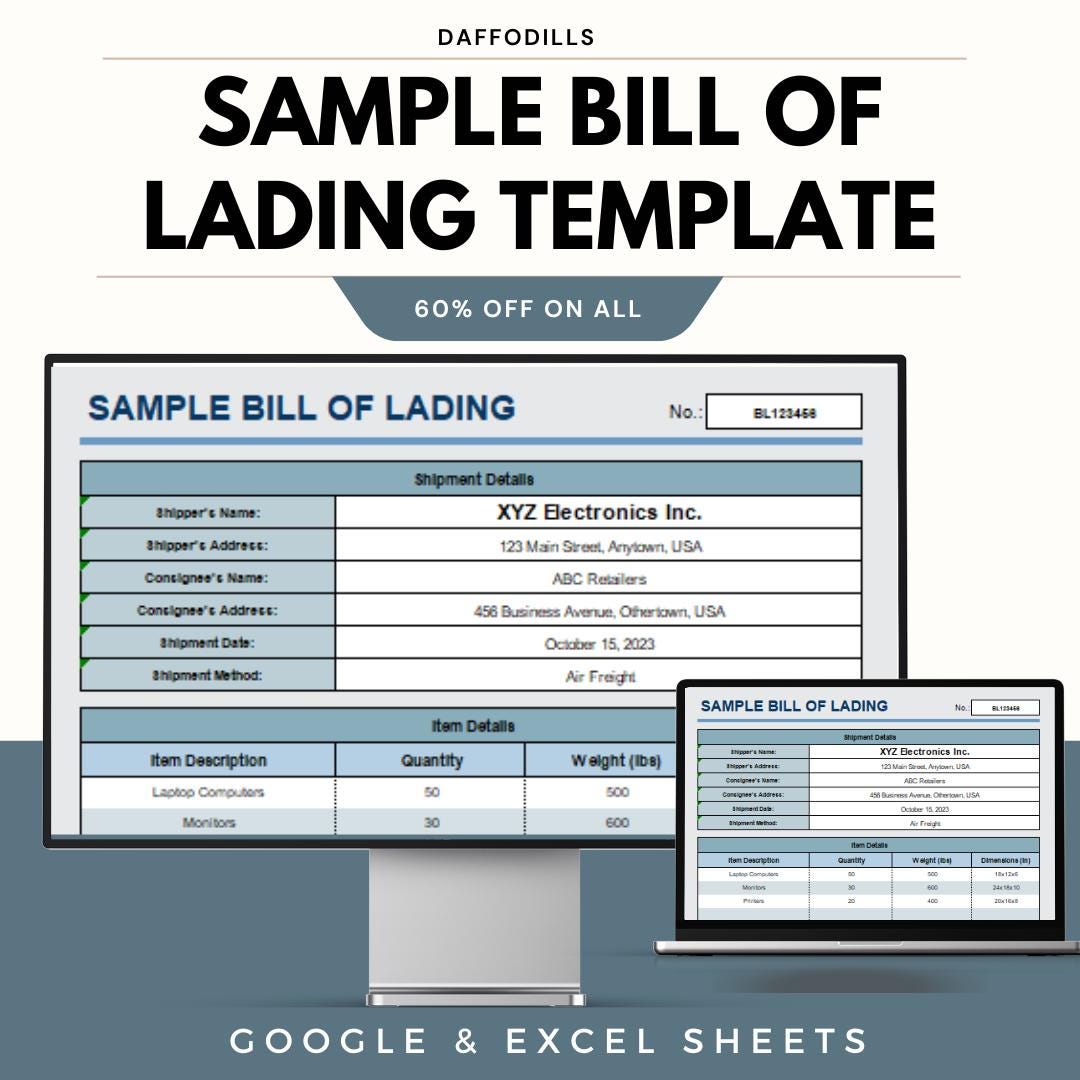 Sample Bill of Lading Template, Shipping Invoice Excel, Freight ...