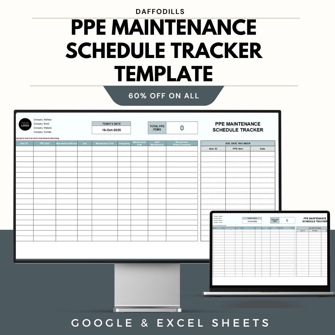PPE Maintenance Schedule Tracker Template, Safety Equipment Log, Excel ...