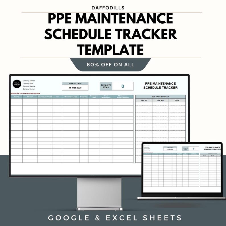 PPE Maintenance Schedule Tracker Template, Safety Equipment Log, Excel ...