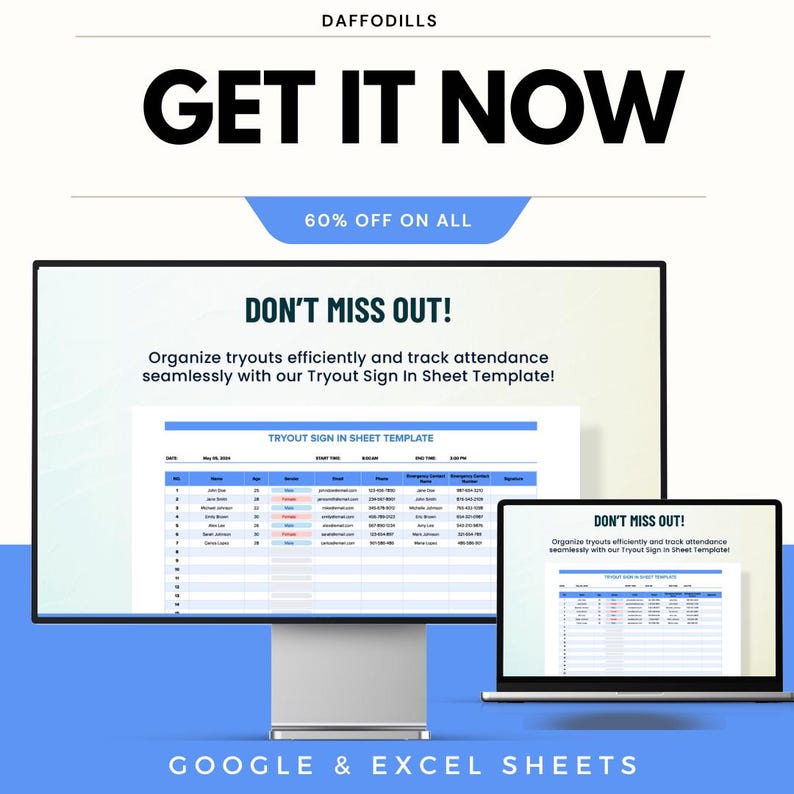Tryout Sign in Sheet Template, Sports Team Tryout Attendance Log ...