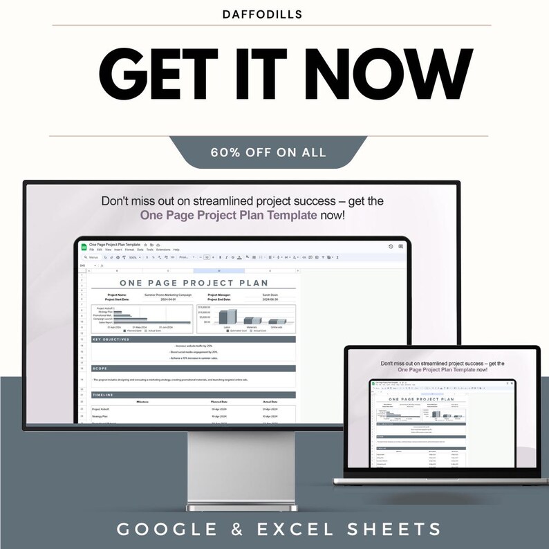 One Page Project Plan Template, Project Management Sheet, Google Sheets ...